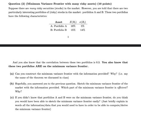 Question 2 Minimum Variance Frontier With Many