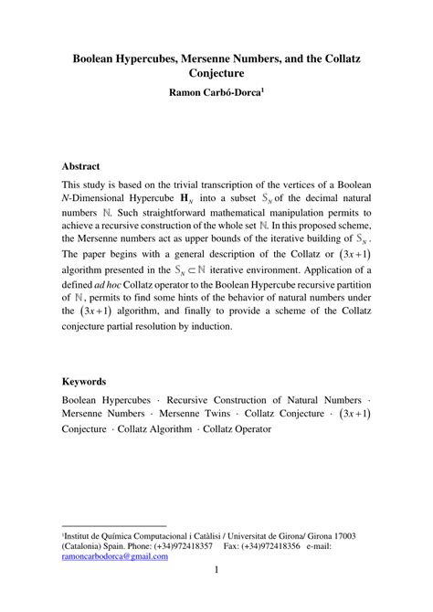 Pdf Boolean Hypercubes Mersenne Numbers And The Collatz Conjecture