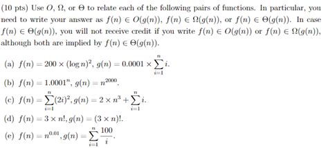 Solved 10 Pts Use O Ω Or Θ To Relate Each Of The