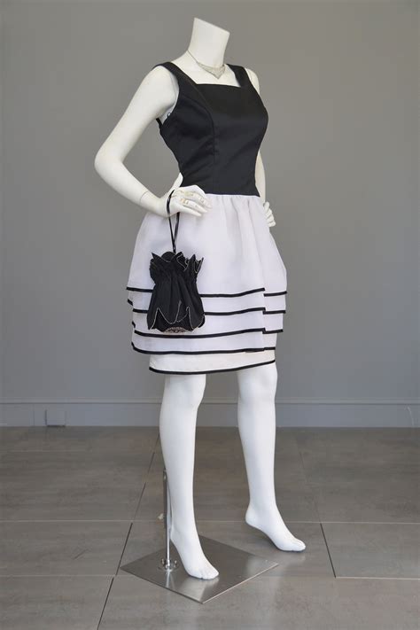 1980s Victor Costa Black White Peplum Skirt Cocktail Party Dress