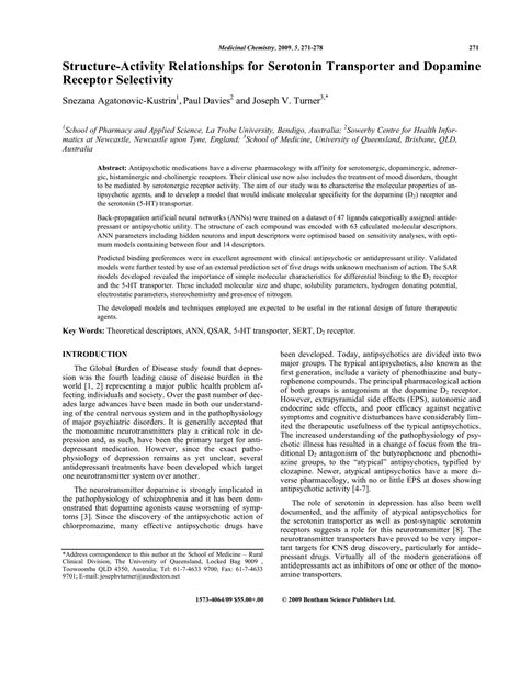 Solution Structure Activity Relationships For Serotonin Transporter And Dopamine Receptor