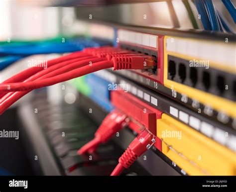 Network Cables Connected To A Switch Stock Photo Alamy