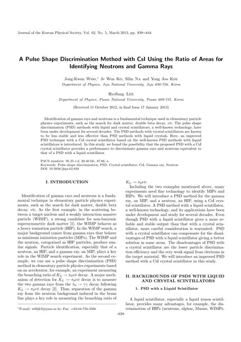 Pdf A Pulse Shape Discrimination Method With Csi Using The Ratio Of Areas For Identifying