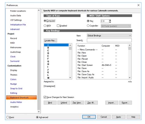 Cakewalk Cakewalk Documentation Customization Keyboard Shortcuts