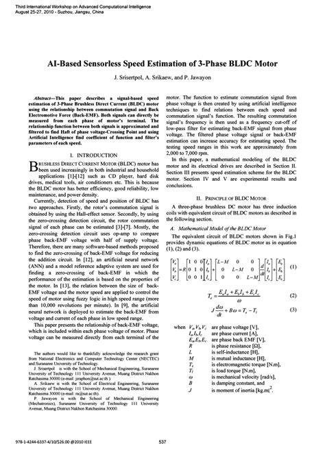 Pdf Ai Based Sensorless Speed Estimation Of 3 Phase Bldc Motor