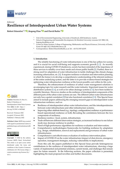 Pdf Resilience Of Interdependent Urban Water Systems