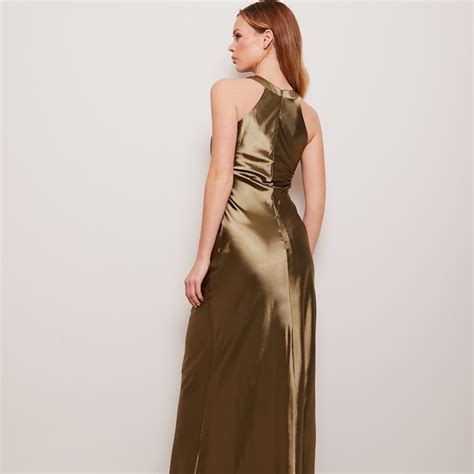 Alysia Olive Satin Evening Gown Dress Party Wolf Badger