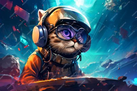 Premium Ai Image Cute Cat Delves Into The Virtual World Donning