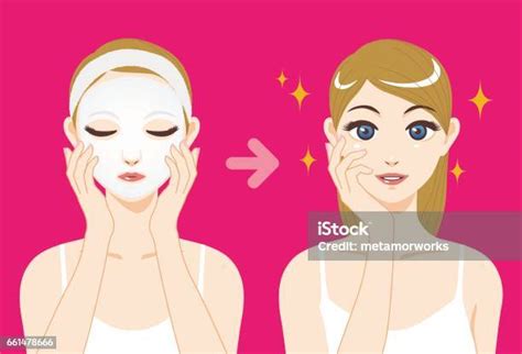 후 여자 피부 관리 만화 일러스트 레이 션 하기 전에 얼굴 팩 건강관리와 의술에 대한 스톡 벡터 아트 및 기타 이미지 건강