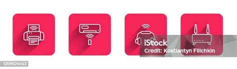 Atur Garis Sistem Printer Smart Ac Headphone Dan Router Dan Sinyal Wifi