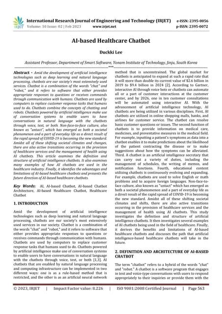 Ai Based Healthcare Chatbot Pdf