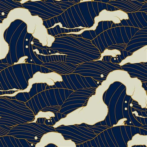 손으로 그린 일본 물결 패턴 그림 무료 벡터