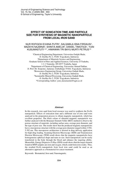 Pdf Effect Of Sonication Time And Particle Size For Synthesis Of
