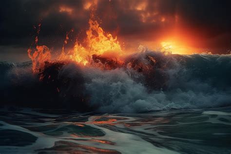 Premium Photo A Fire In The Ocean Is Burning On The Bottom Right