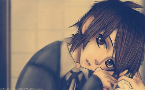Аниме кун с коричневыми волосами и голубыми глазами фото и картинки