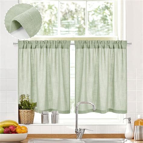 2 Pcs Rod Pocket Cafe Tier Curtains Flax Linen Blended Kitchen
