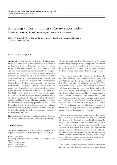 Pdf Emerging Topics In Mining Software Repositories Machine Learning