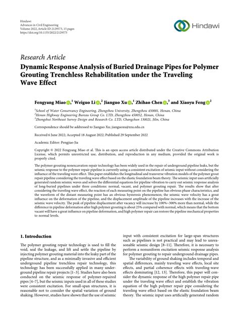 Pdf Dynamic Response Analysis Of Buried Drainage Pipes For Polymer Grouting Trenchless