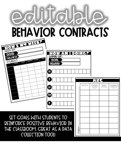 Editable Behavior Chartcontract By Katie Einfalt Tpt