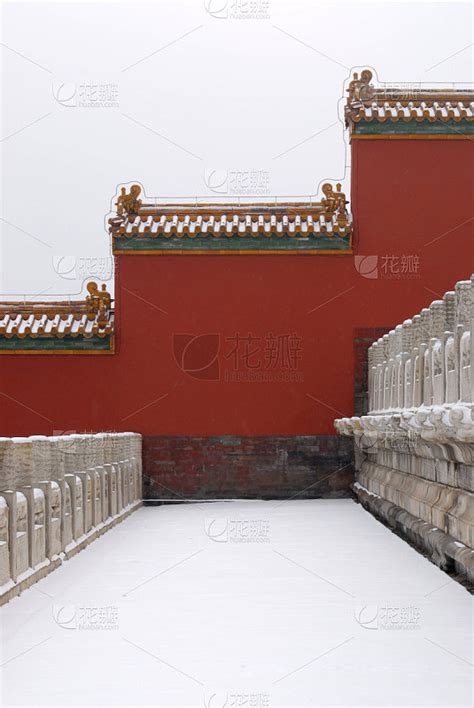 故宫 垂直画幅 旅游目的地 雪 无人 户外 高对比度 整齐的 红色 北京