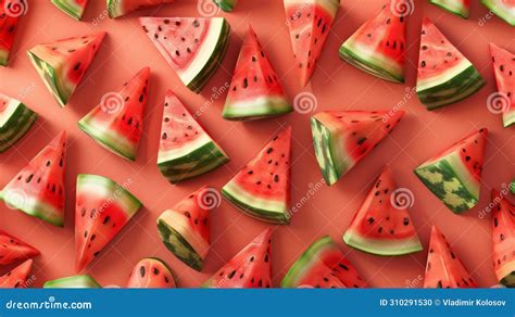 Realistic Watermelon Cone Pieces Form A Seamless Pattern On A Colorful
