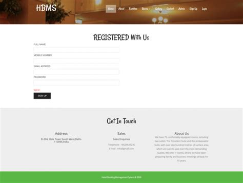 Hotel Booking Management System Using Php And Mysql Website Design