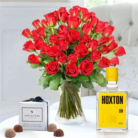 50 Red Roses Tropical Gin And 6 Mixed Truffles
