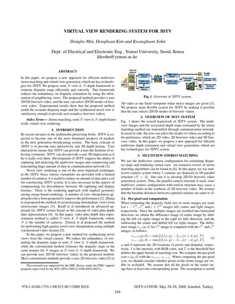 Pdf Virtual View Rendering System For 3dtv