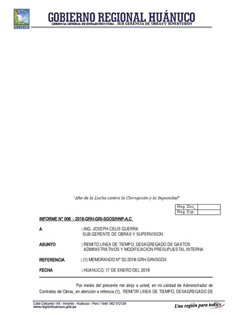 Informe 006 2019 Grh Gri Sgos Hnp Ac Remito Linea De Tiempo
