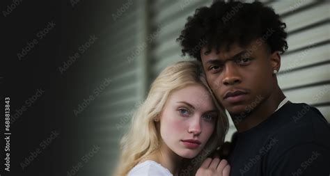 Young Interracial Couple Concept Copy Space Teen Love Blond Pale