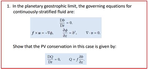 Solved In The Planetary Geostrophic Limit The Governing