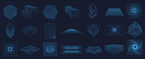 Wireframe Grid Elements 3d Mesh Structures Cyber Geometric Plane And