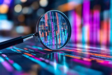 Magnifying Glass Exploring Colorful Programming Code On Digital Display