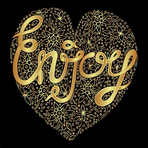 Vector Golden Enjoy Hand Written Custom Calligraphy Isolated On Black Stock Vector