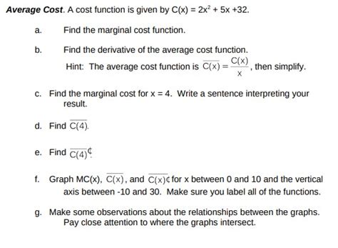 Solved A Average Cost A Cost Function Is Given By C X Chegg Com