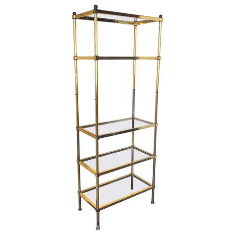 Midcentury French Hollywood Regency Chrome Brass Étagère Display Glass