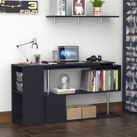 Homcom 360° Rotating L Shaped Home Office Desk And Storage Shelf