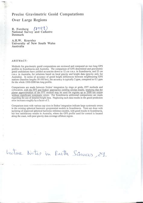 Pdf Precise Gravimetric Geoid Computations Over Large Regions