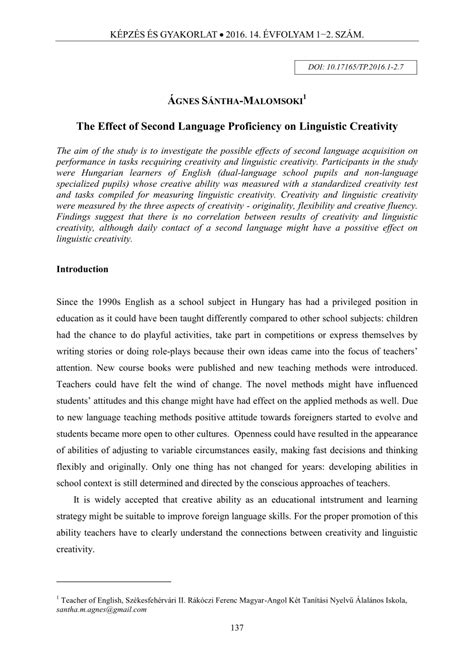 Pdf The Effect Of Second Language Proficiency On Linguistic Creativity