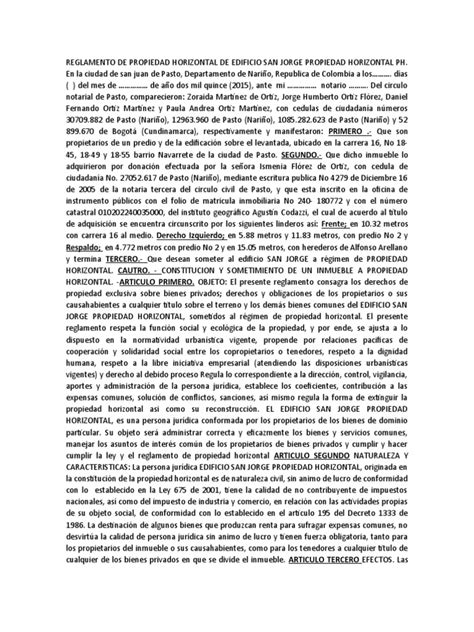 Reglamento De Propiedad Horizontal De Edificio San Jorge Descargar