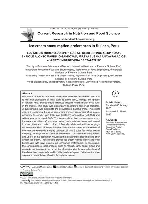 Pdf Ice Cream Consumption Preferences In Sullana Peru
