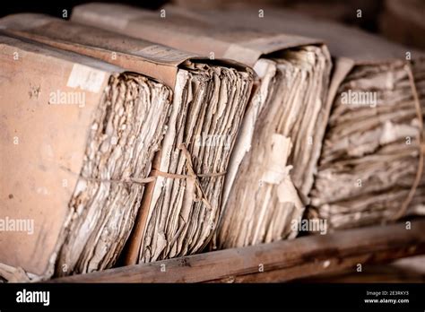 Archive Of Historical Documents Bound In Files Old Paper Documents In