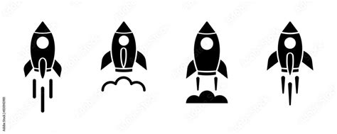 Set Of Rocket Vector Icons Launch Spaceship Or Spacecraft Rocket Fast Flying For Space New