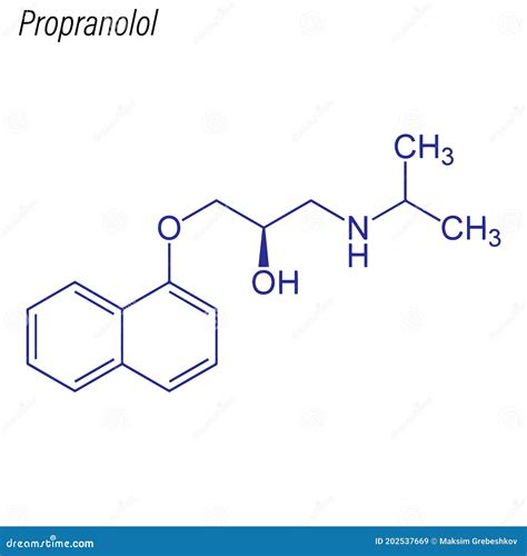 Vector Skeletal Formula Of Propranolol Drug Chemical Molecule Stock