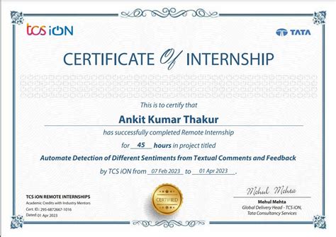 ankit kumar thakur on linkedin tcsion internship