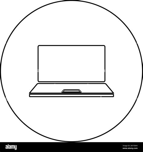 Laptop Icon In Circle Round Outline Black Color Vector Illustration Flat Style Simple Image