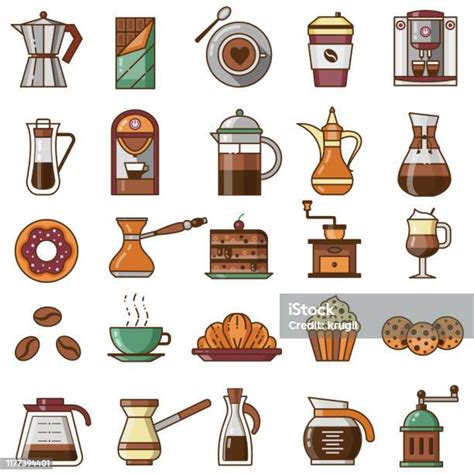 コーヒーショップまたはハウスメニューアイコンセット コーヒーのベクターアート素材や画像を多数ご用意 コーヒー コーヒー栽培 やかん