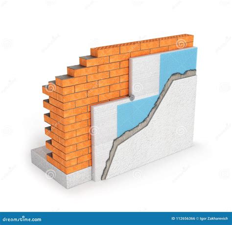 Isolated Brick Wall Thermal Insulation Concept On White Background 3d