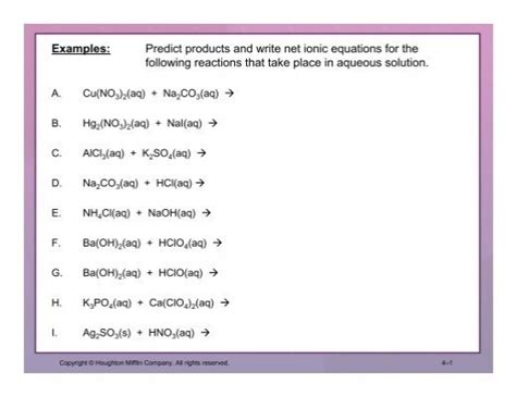 Examples Predict Products And Write Net Ionic Equations Campbell
