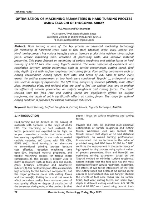 pdf optimization of machining parameters in hard turning process